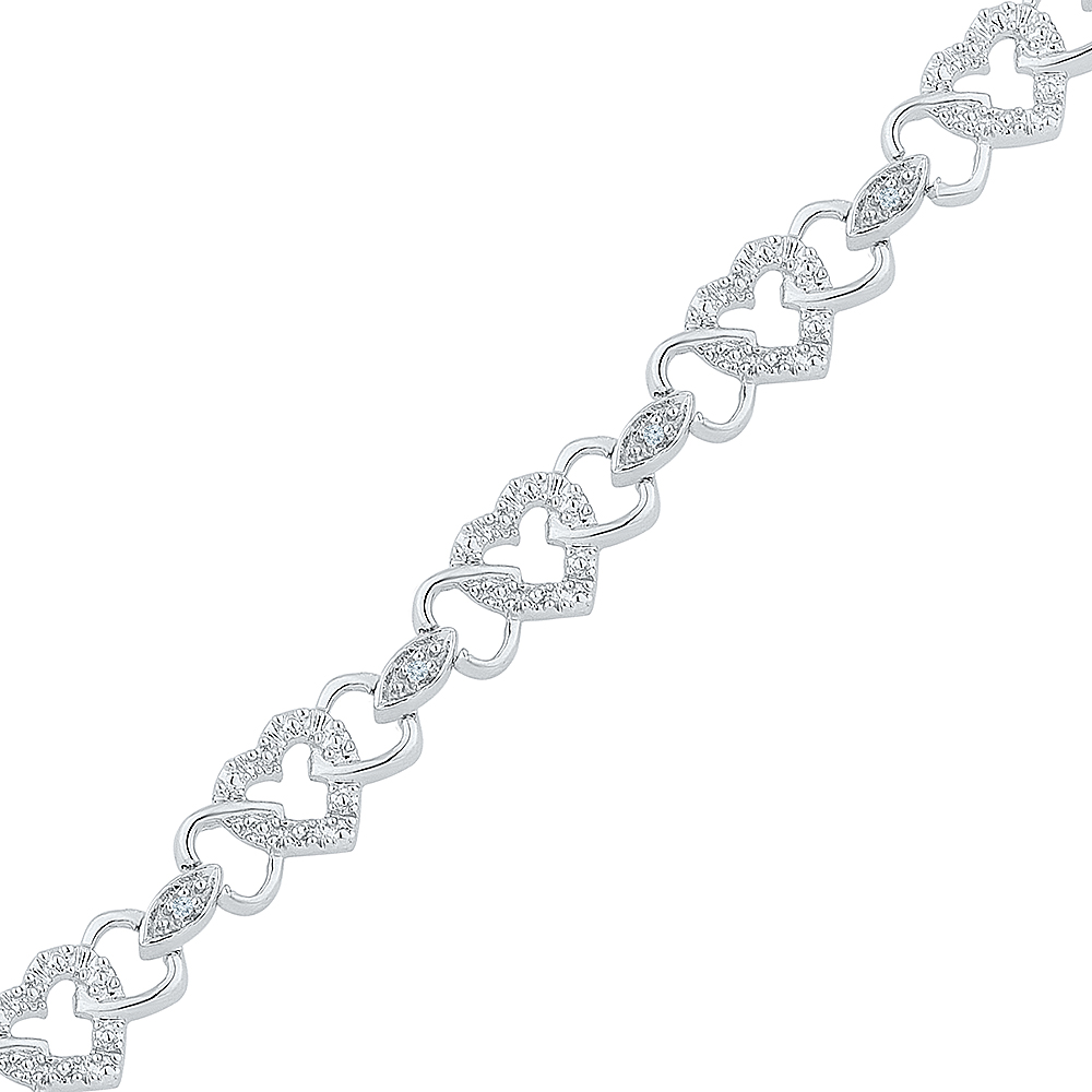 Heart Sterling Silver & Diamond Bracelet - 103-BF0092890