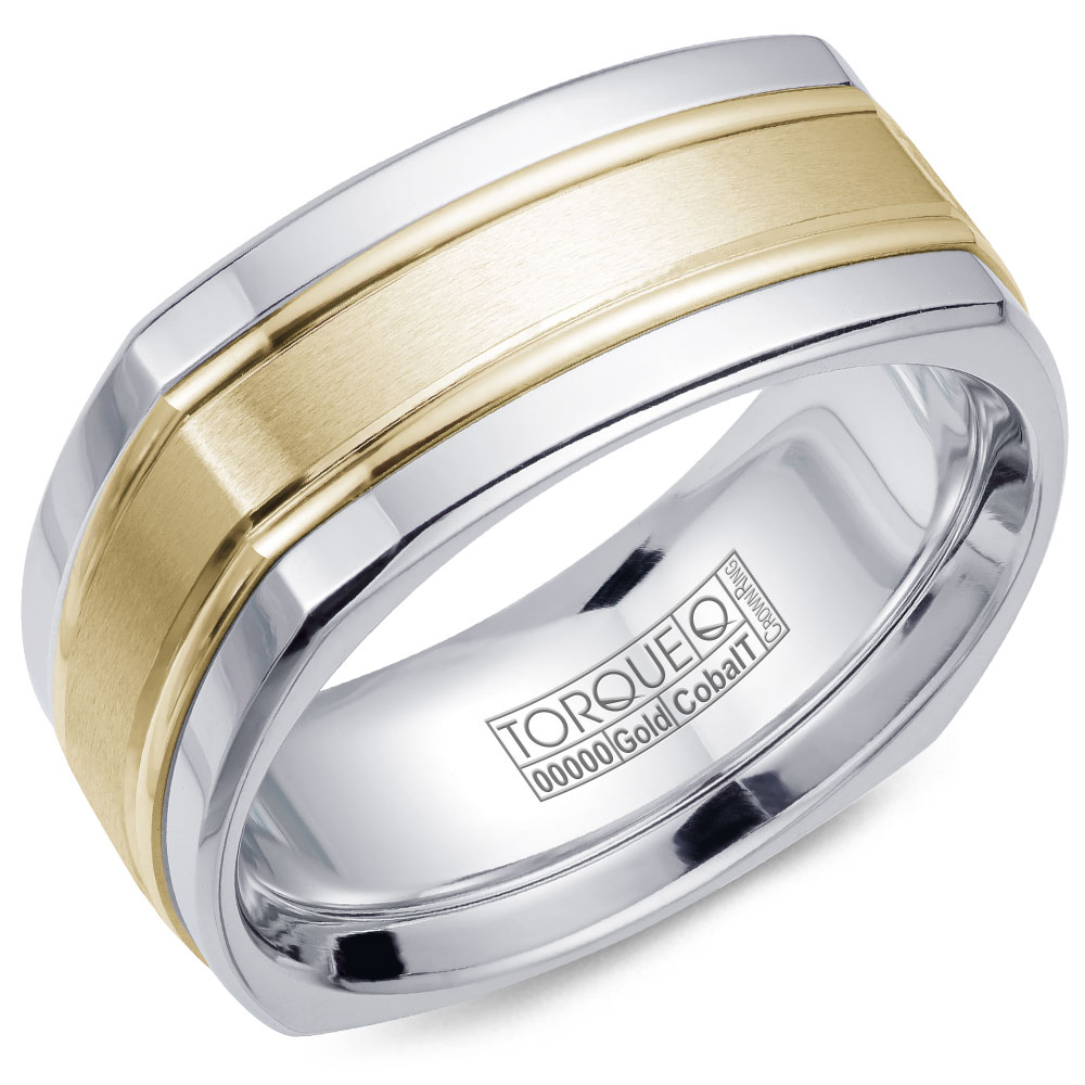 A Torque Ring In White Cobalt With A Yellow Gold Center And Polished ...